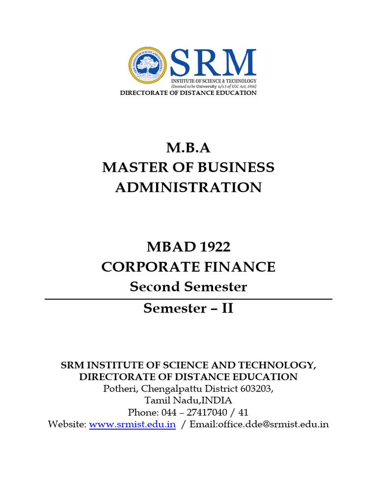 MBAD 2122 Corporate Finance | PDF | Finance & Money Management