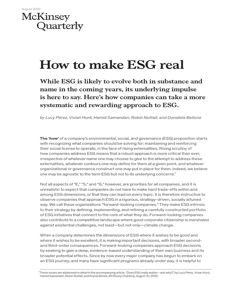2022 McKinsey - How To Make ESG Work | PDF | Sustainability | Strategic ...