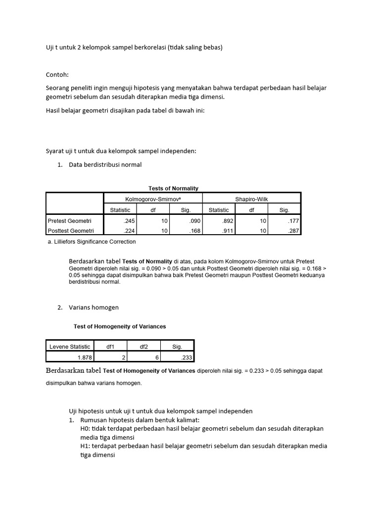Uji T Untuk 2 Kelompok Sampel Berkorelasi Pdf