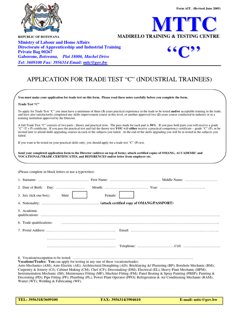 Trade Test c Application Form | PDF