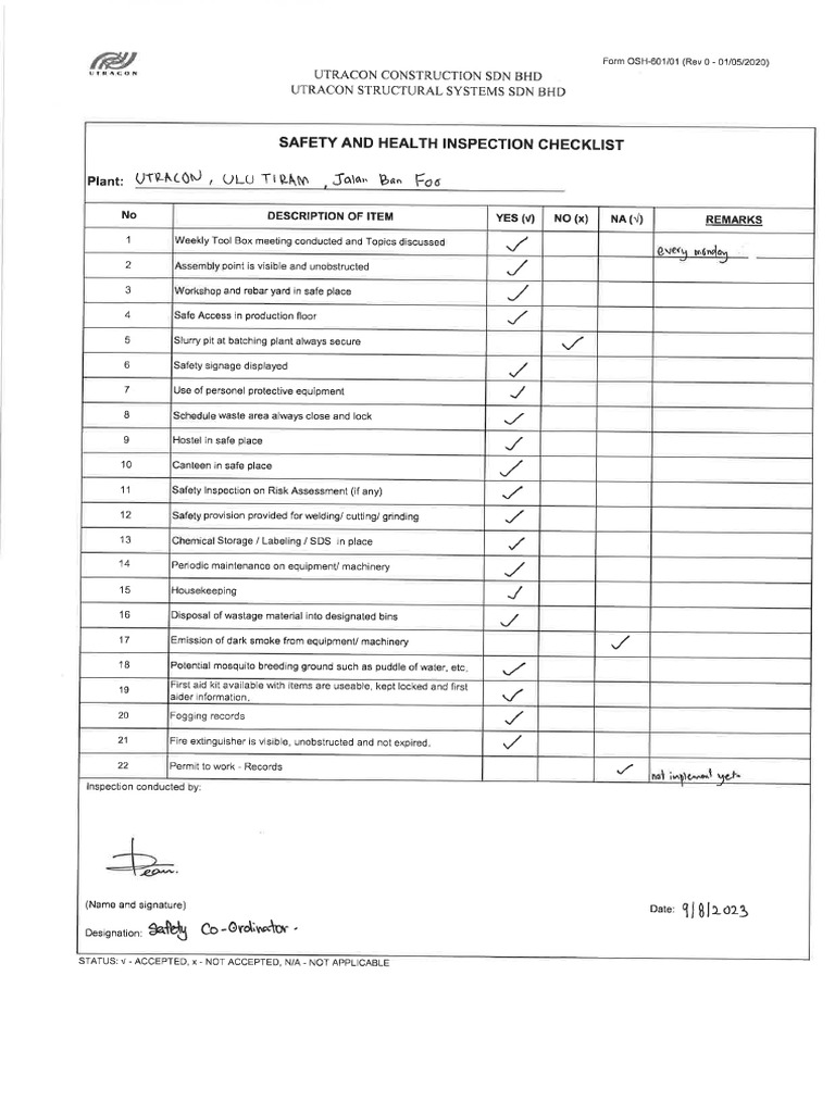 Inspection Checklist | PDF