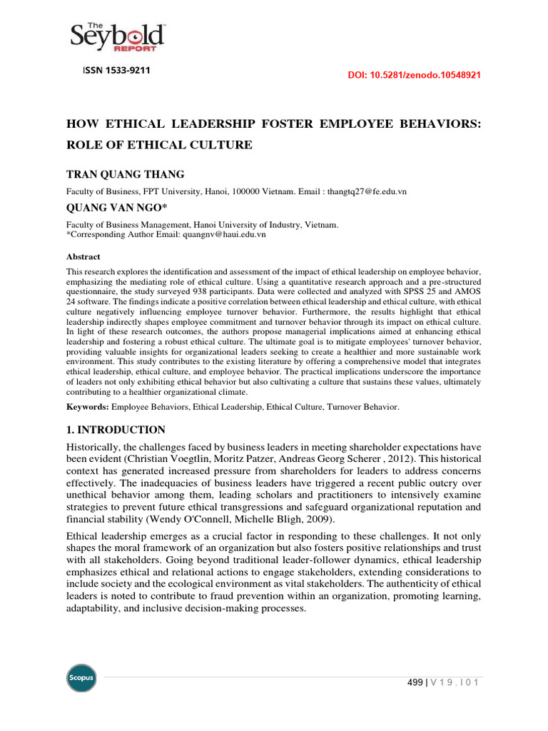 How Ethical Leadership Foster Employee Behaviors: Role of Ethical ...