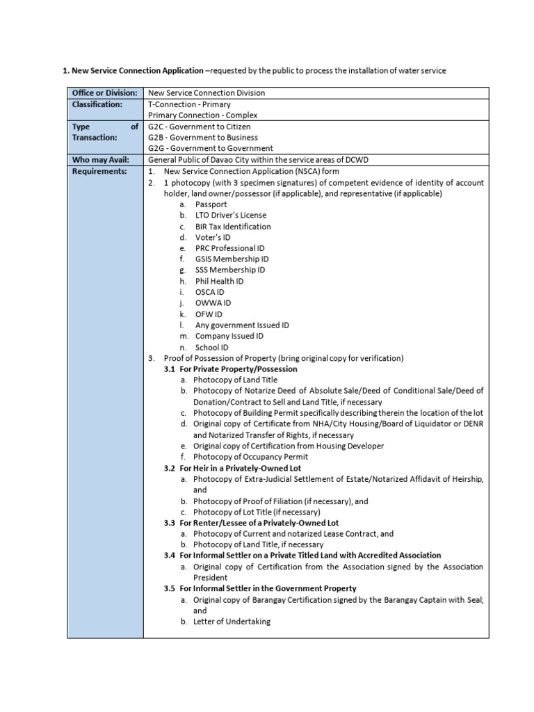1 - New Service Connection Application | PDF | Identity Document | Plumbing