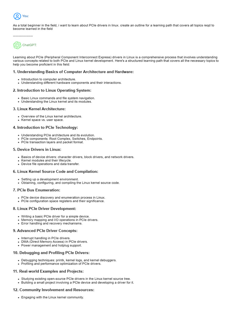 PCIe Drivers Learning Path for Beginners | PDF | Device Driver | Kernel (Operating System)