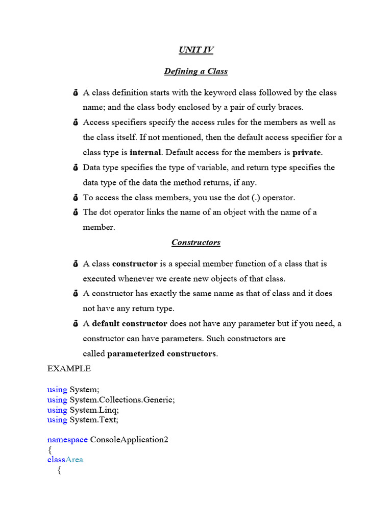 C Unit 4 Pdf Constructor Object Oriented Programming Programming