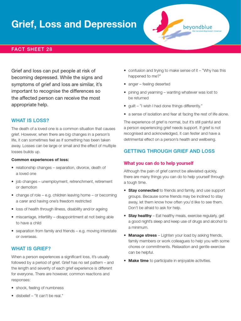 Grief, Loss and Depression: fact sheet 28 | Major Depressive Disorder ...