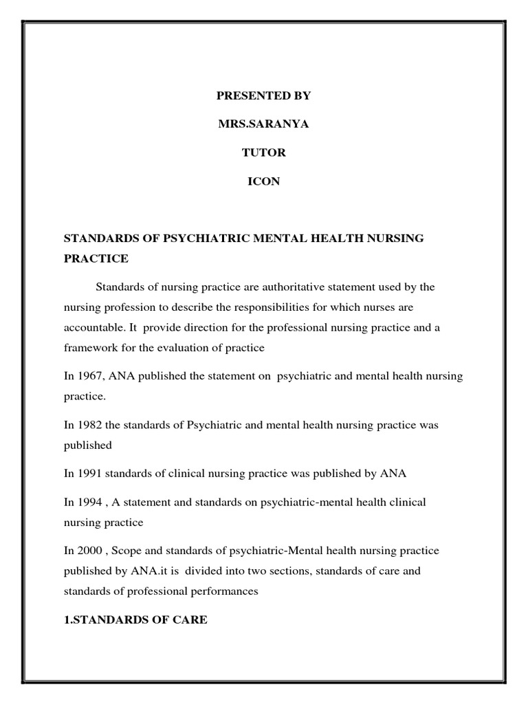 Standards of Psychiatric Mental Health Nursing Practice | PDF