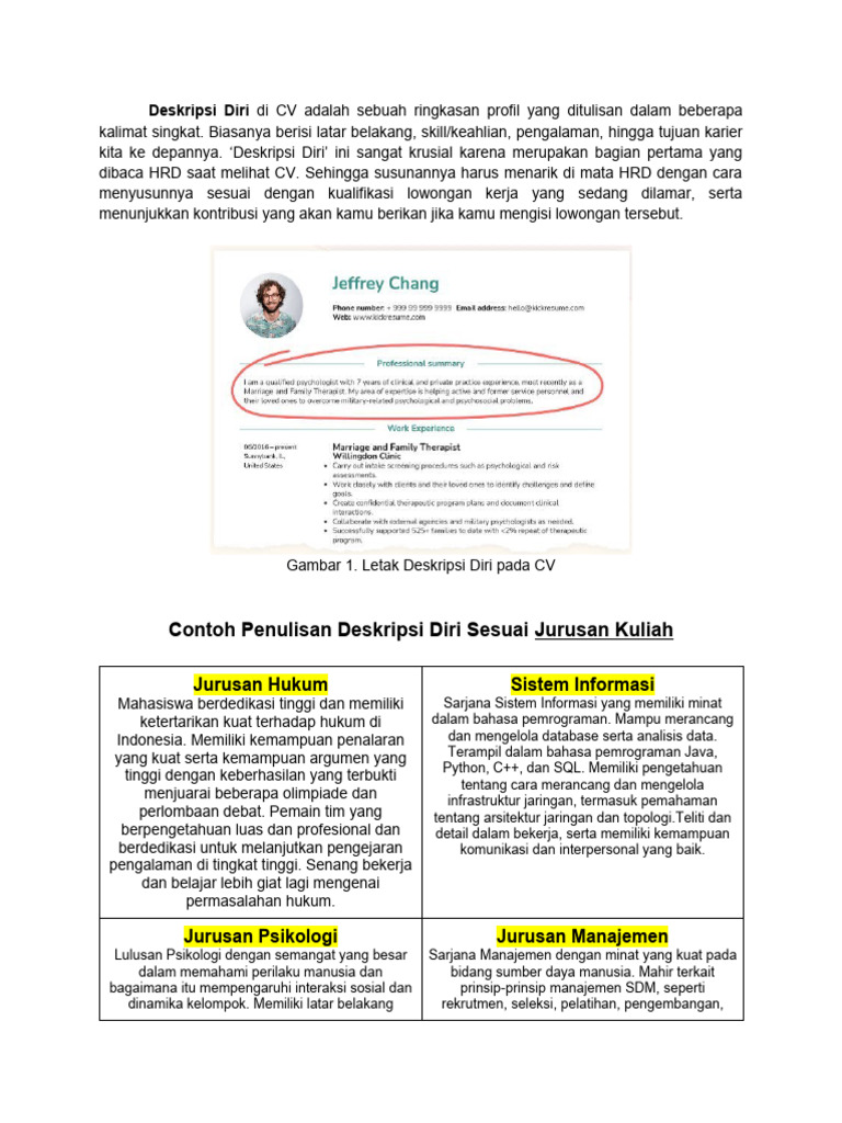 Template 'Deskripsi Diri' CV 2 | PDF