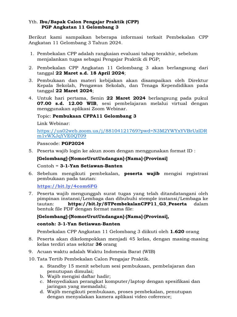 Informasi Pembekalan CPP - A11 - Gelombang 3 | PDF