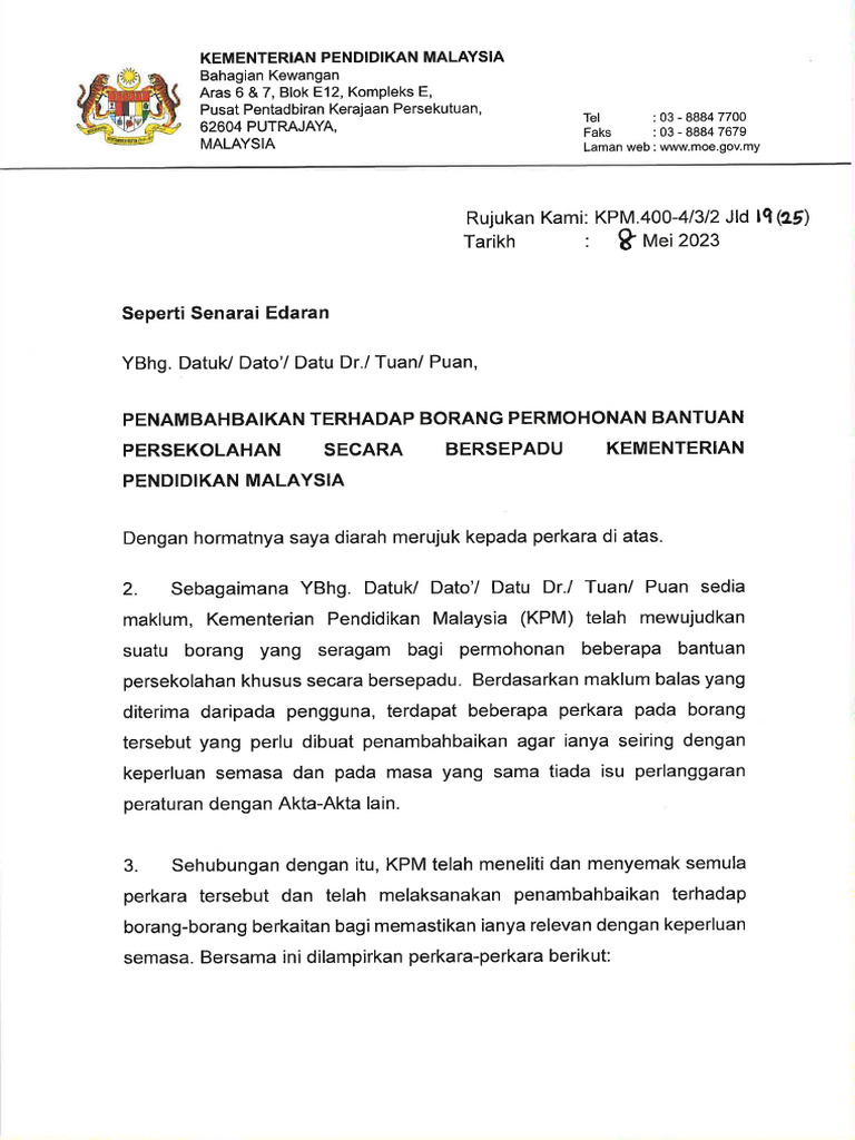 Surat Penambahbaikan Terhadap Borang Permohonan Bantuan Persekolahan ... Surat Penambahbaikan Terhadap Borang Permohonan Bantuan Persekolahan ...