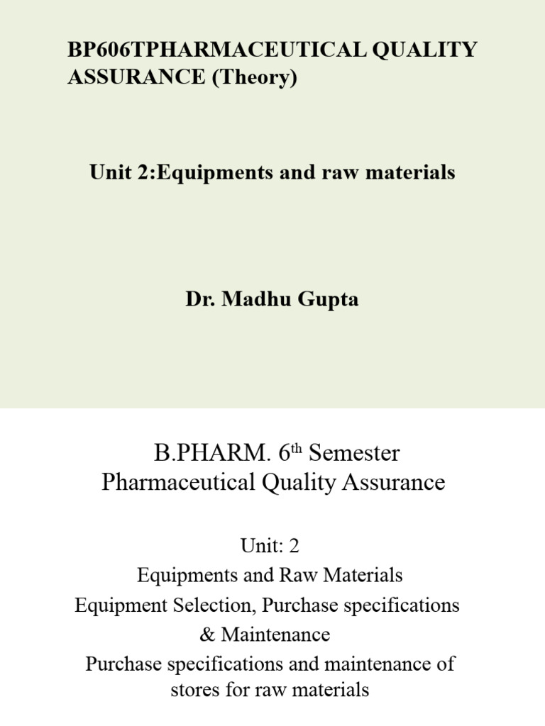 Raw Material Specifications and Maintenance | PDF