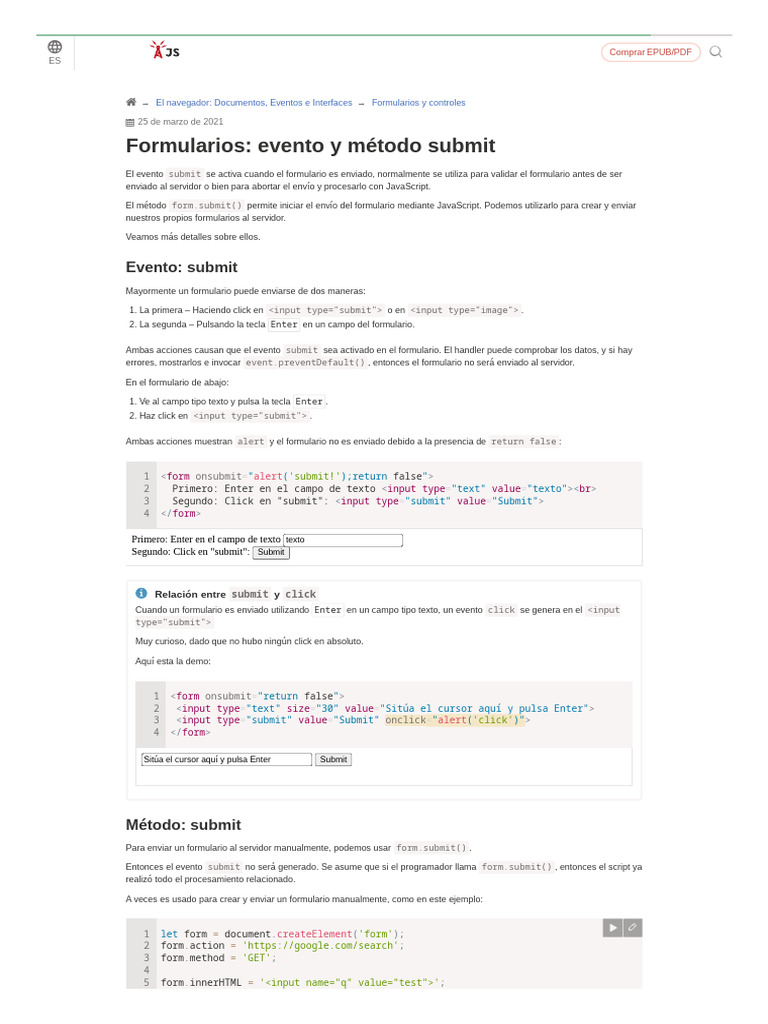 Formularios - Evento y Método Submit | PDF | Internet | Software
