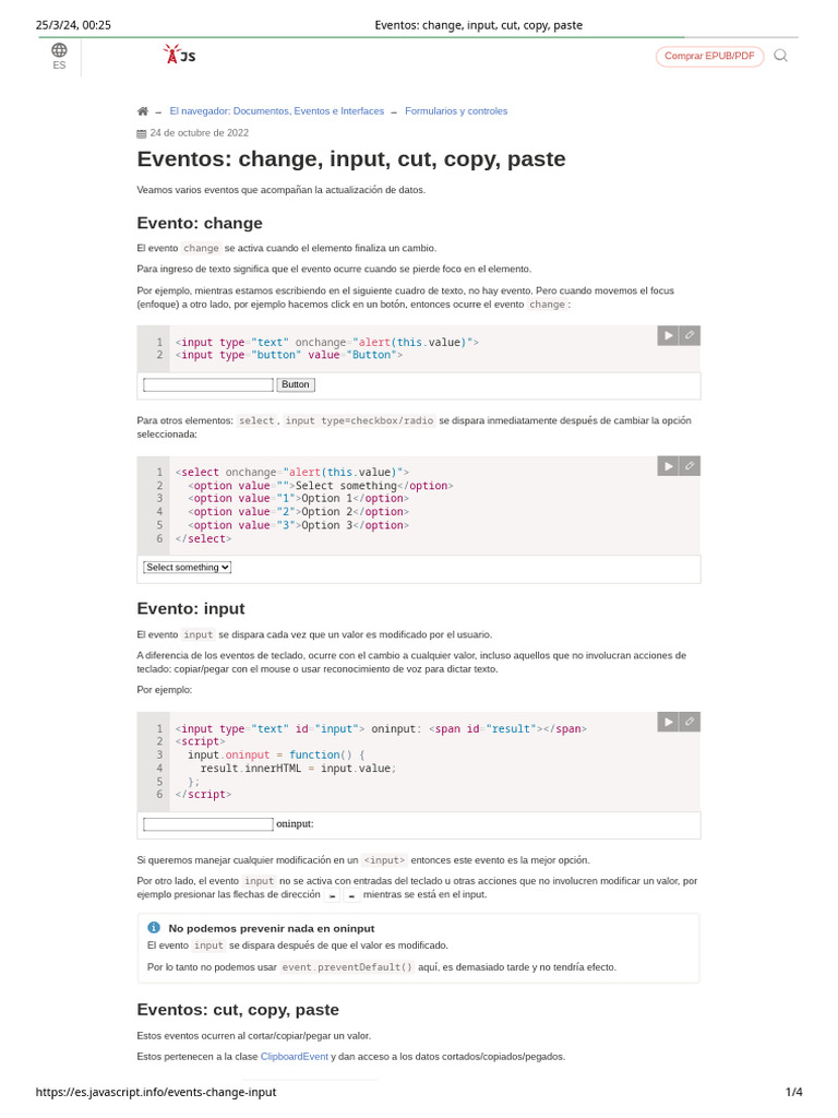 Eventos - Change, Input, Cut, Copy, Paste | PDF | Ingeniería de software | Software