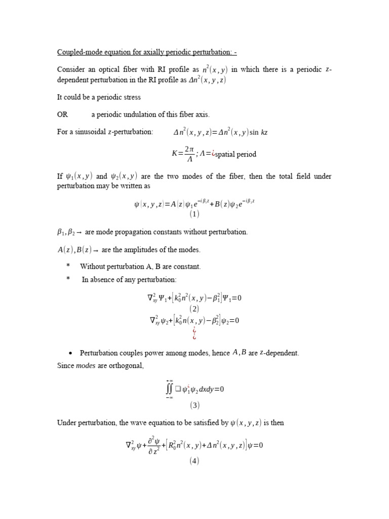 Coupled-Mode Equations in Optical Fibers | PDF | Nonlinear Optics | Physics