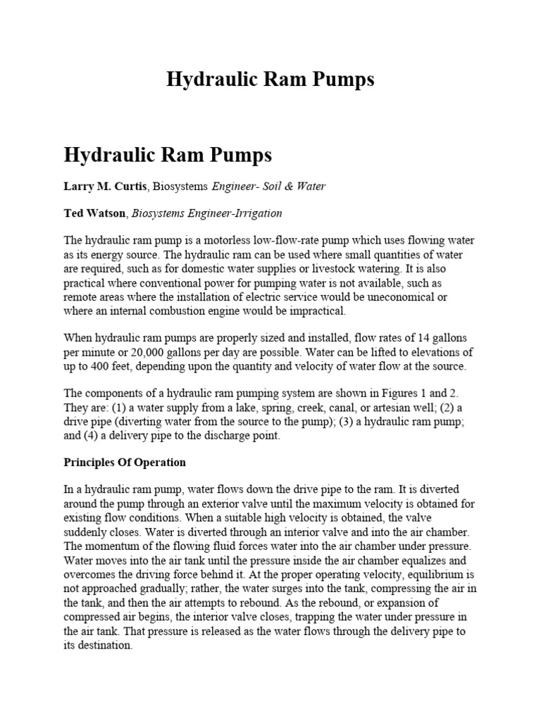 Hydraulic Ram Pumps | PDF | Pump | Discharge (Hydrology)