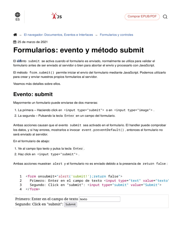 Formularios Evento y Método Submit | PDF | Informática
