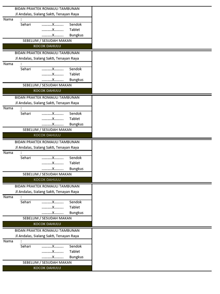 Form Kotak Obat | PDF