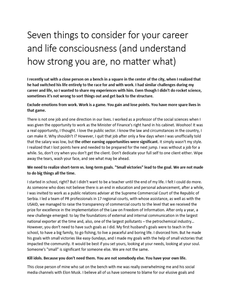 Seven Things To Consider For Your Career and Life Consciousness (And ... Seven Things To Consider For Your Career and Life Consciousness (And ...