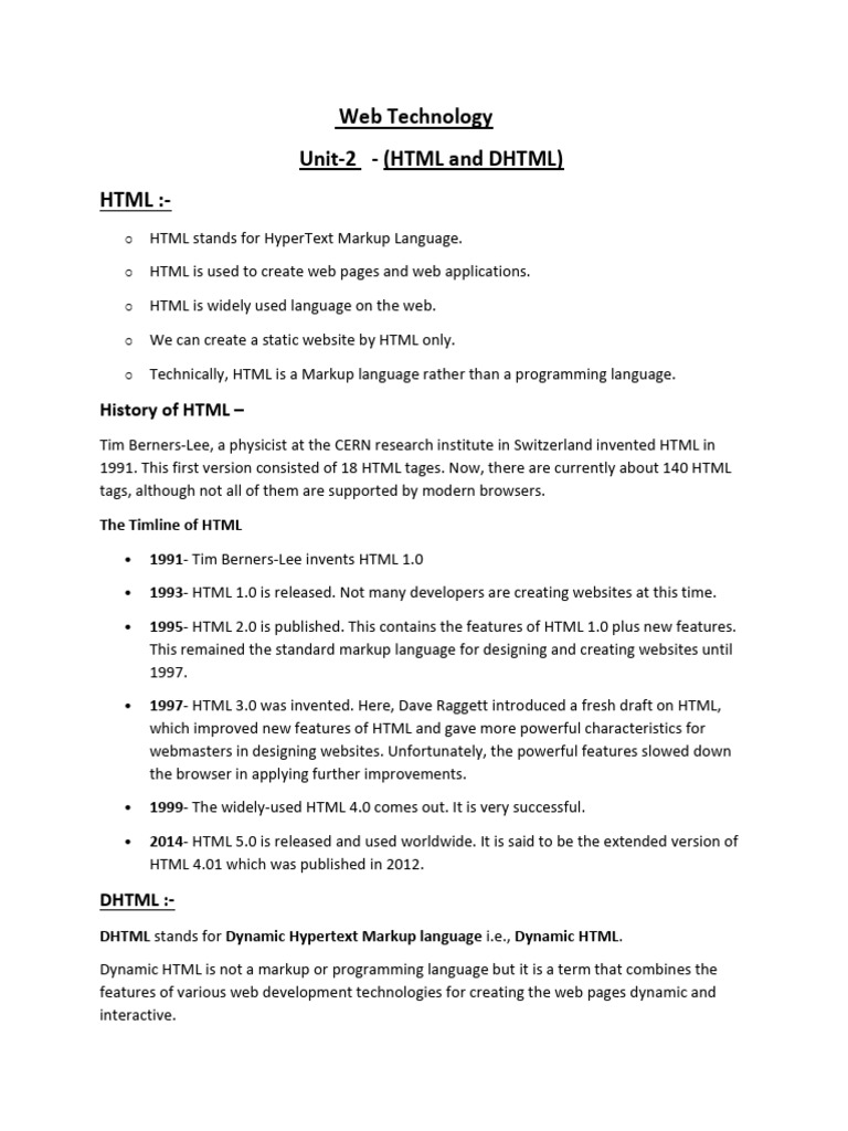 Web Technology Unit-2 Complete | PDF | Dynamic Html | Html Element
