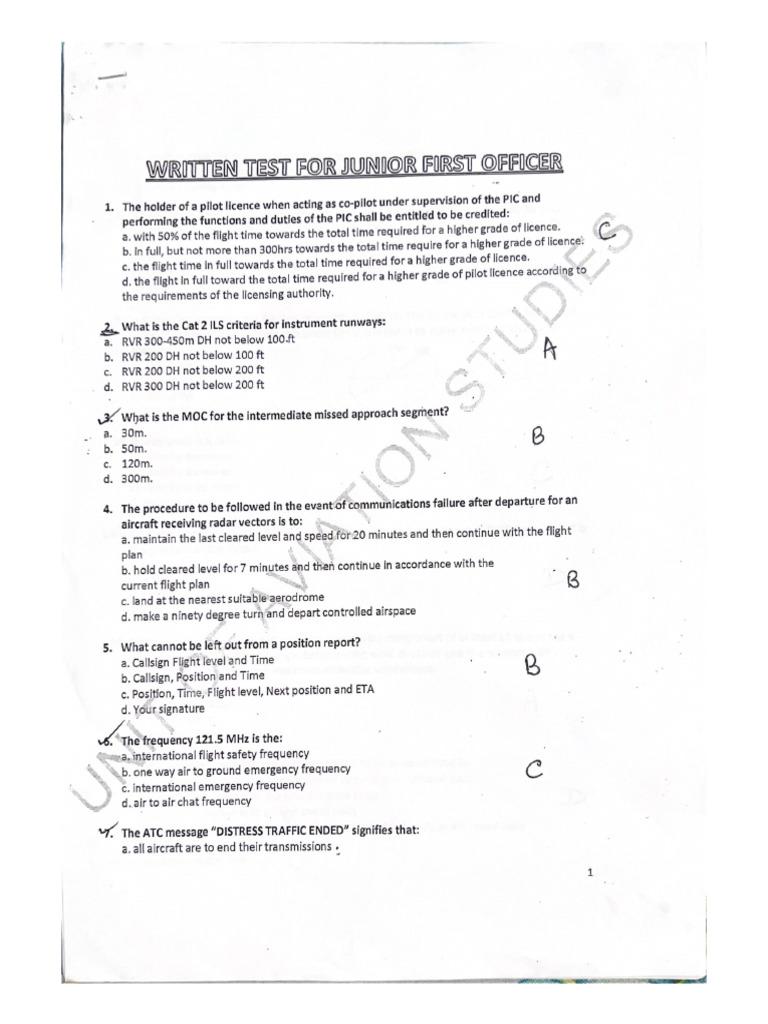 WRITTEN TEST FOR JUNIOR FIRST OFFICER | PDF