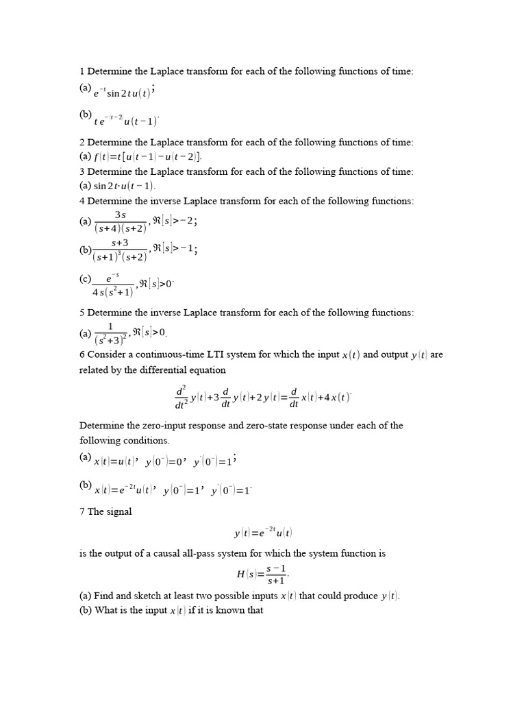 Exercises For Signals and Systems (Part Four) | PDF | Electrical Engineering | Control Theory