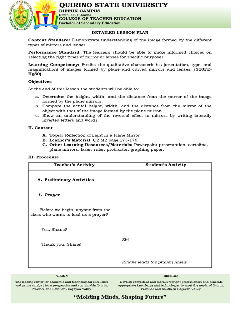 LessonPlan G10 Plane-Mirror-1 | PDF | Waves | Mirror