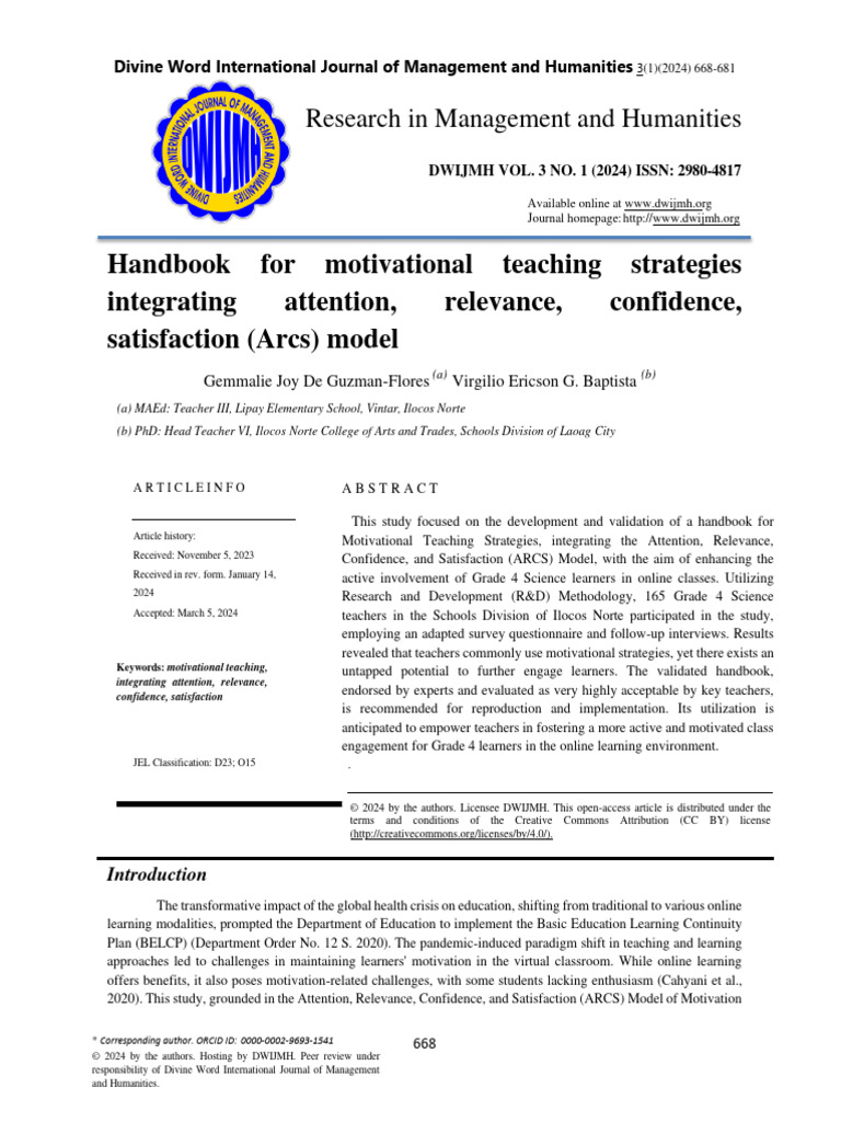Handbook For Motivational Teaching Strategies Integrating Attention, Relevance, Confidence ...
