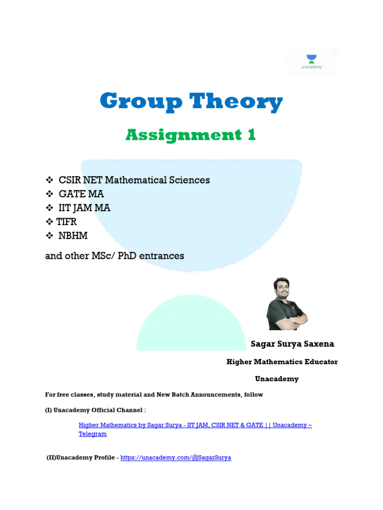Group Theory Assignment 1 Sagar Surya Csir Net Gate Ma And Iit Jam Pdf