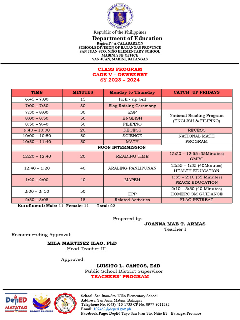 Catch Up Friday Class Program | PDF