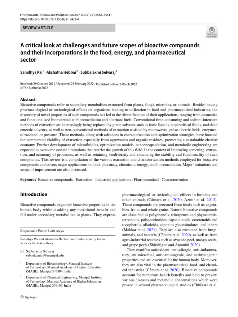 A Critical Look at Challenges and Future Scopes of Bioactive Compounds and Their Incorporations ...