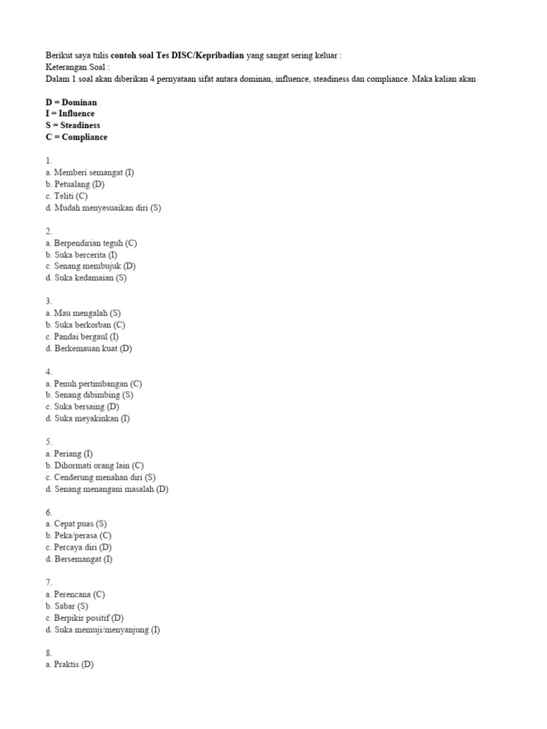 Contoh 2 Disch Test | PDF | Karier & Perkembangan