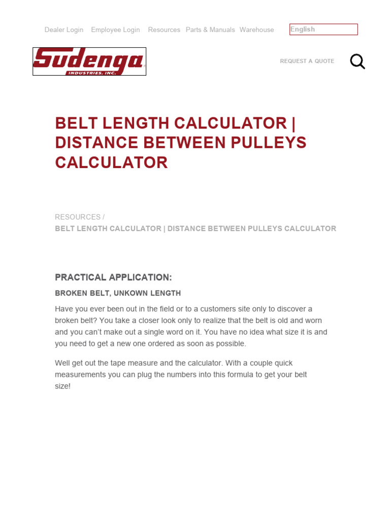 Belt Length & Pulley Distance Calculator | PDF | Belt (Mechanical ...