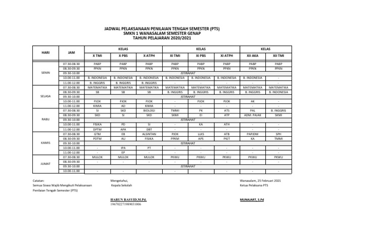 Jadwal Pts 2020-2021 Genap | PDF