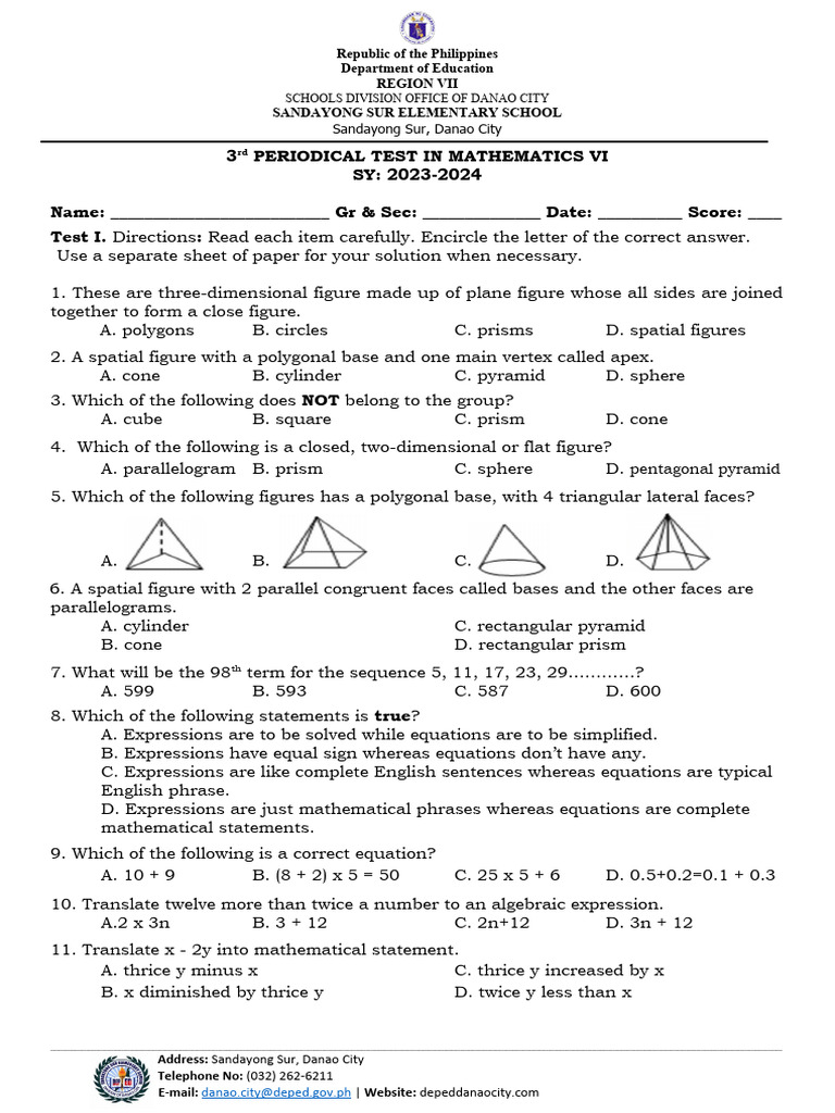 Q3 Math 6 2024 | PDF