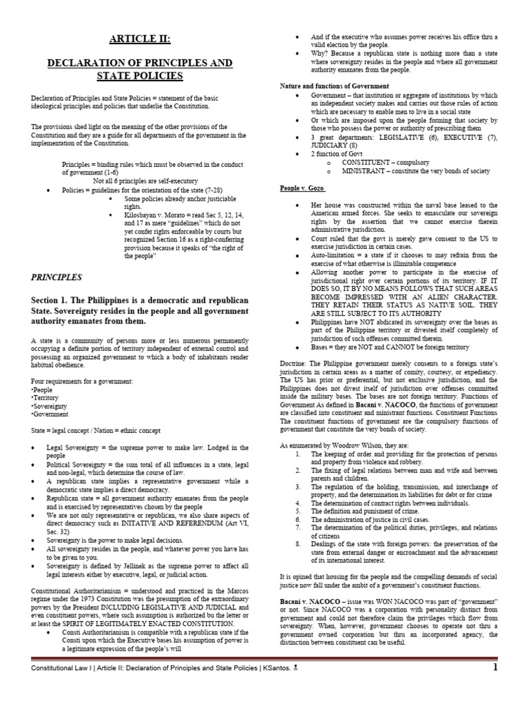 Article II Declaration of Principles and State Policies Reviewer | PDF