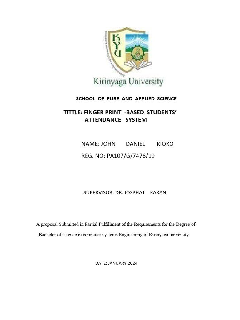FINGER PRINT Based Attendance System Project Proposal (1-6) .KIOKO ...