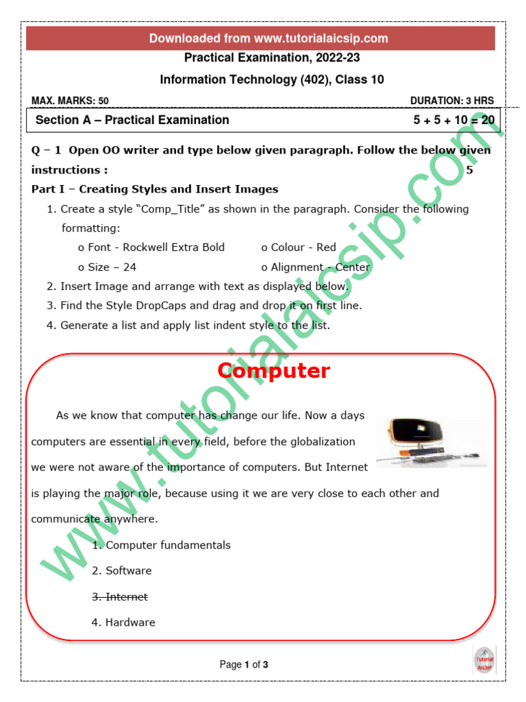 IT Practical Question Paper 2023 | PDF | Worksheet | Paragraph