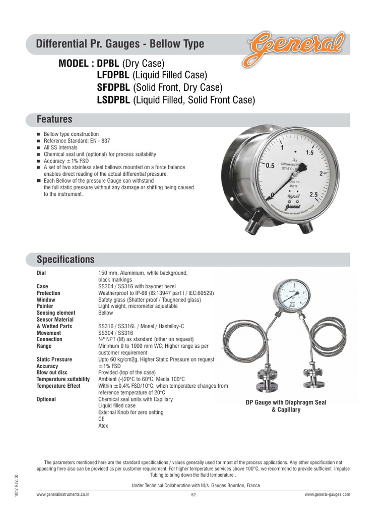 Differential Pr. Gauges Bellow Type 1 | PDF | Pressure Measurement ...