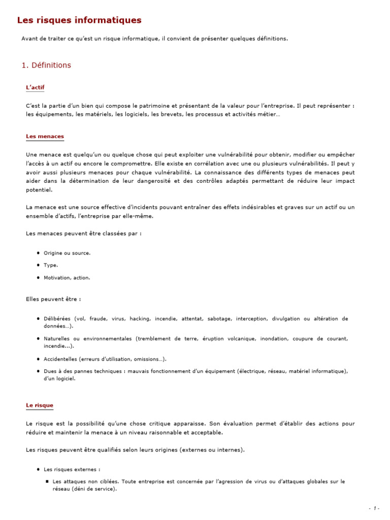 Les Risques Informatiques | PDF | Sécurité des systèmes d'information ...