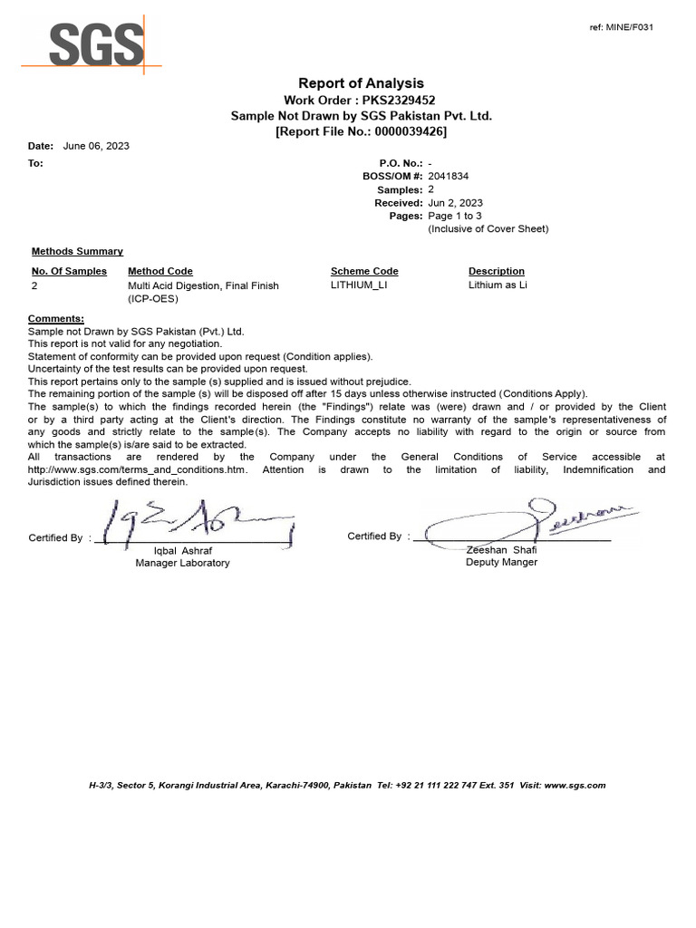 Litium Reports SGS | PDF