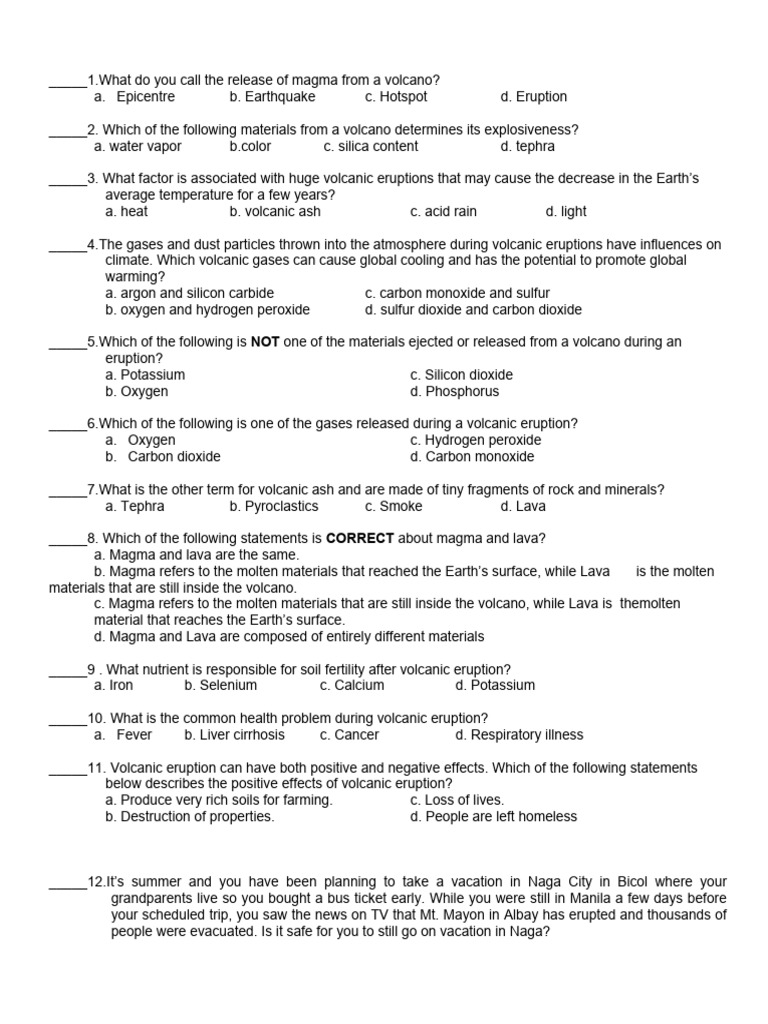 Q3 Volcano - Summative Test | PDF | Volcano | Types Of Volcanic Eruptions