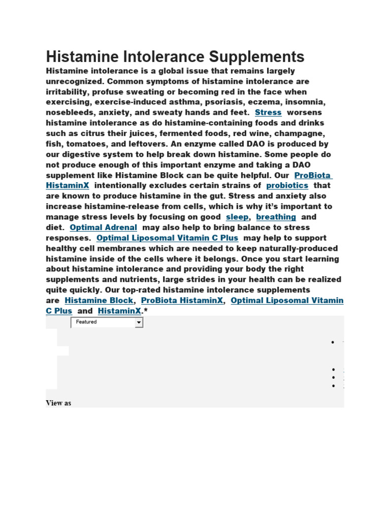 Histamine Intolerance Supplements | PDF | Medical Specialties