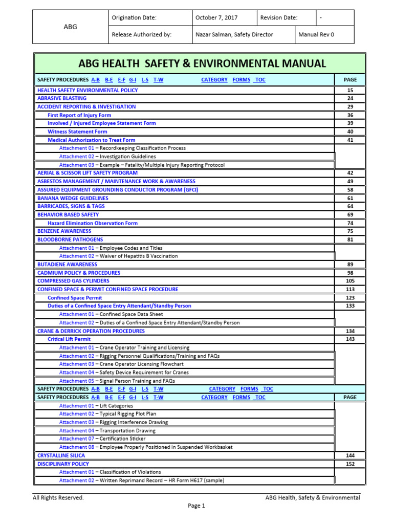 ABG Health & Safety Manual Overview | PDF | Occupational Hygiene ...