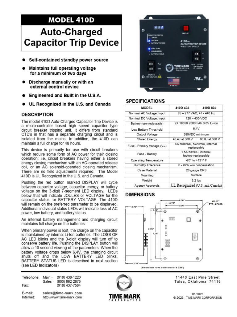 Time Mark - 410D 40J - 410D 80J - Auto Charged Capacitor Trip Device ...