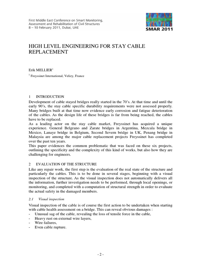 High Level Engineering For Stay Cable Replacement: Erik Mellier | PDF ...