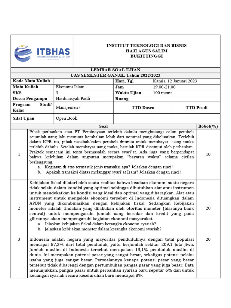 Format Soal Uas-1 | PDF