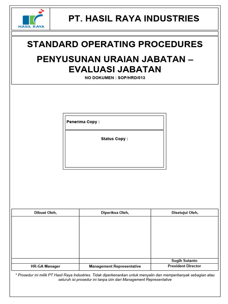 1.3 Sop-Hrd-013-R.00 Penyusunan Uraian Jabatan - Evaluasi Jabatan | PDF