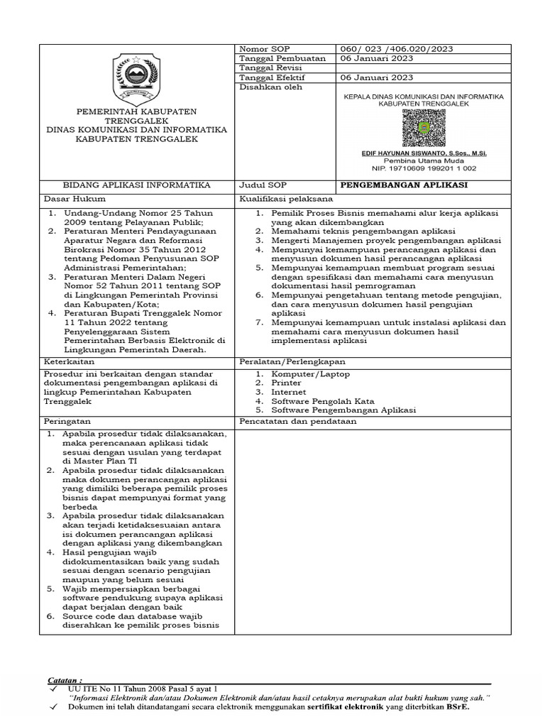 SOP Pengembangan Aplikasi - Signed | PDF