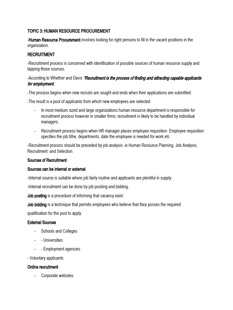 TOPIC 3-Human Resource Procurement | PDF | Recruitment | Employment