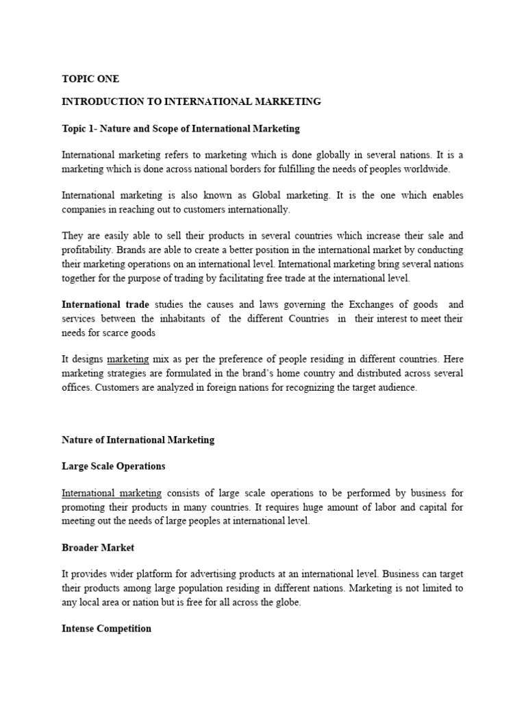 Topic 1-Introduction To International Marketing | PDF | Marketing ...